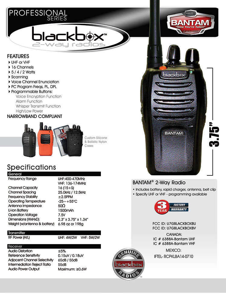 VHF Portable 2-Way Radio - Bantam Kit - Outdoor/Marine Professional Ra ...